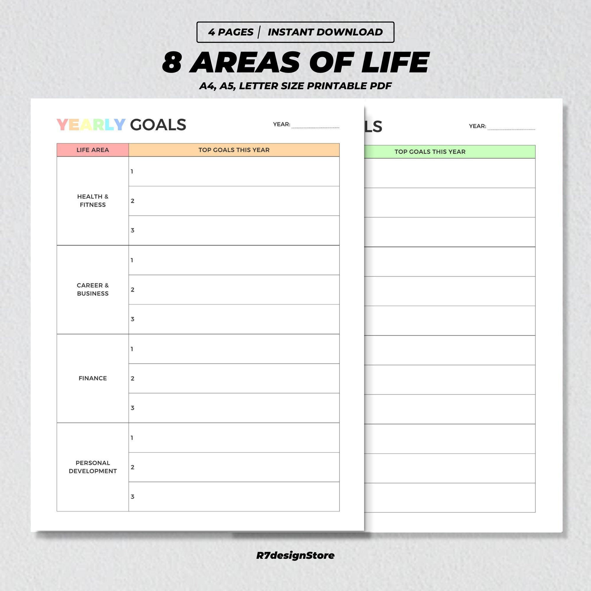 8 Areas of Life Planner Printable, Productivity Tracker, Monthly-yearly ...