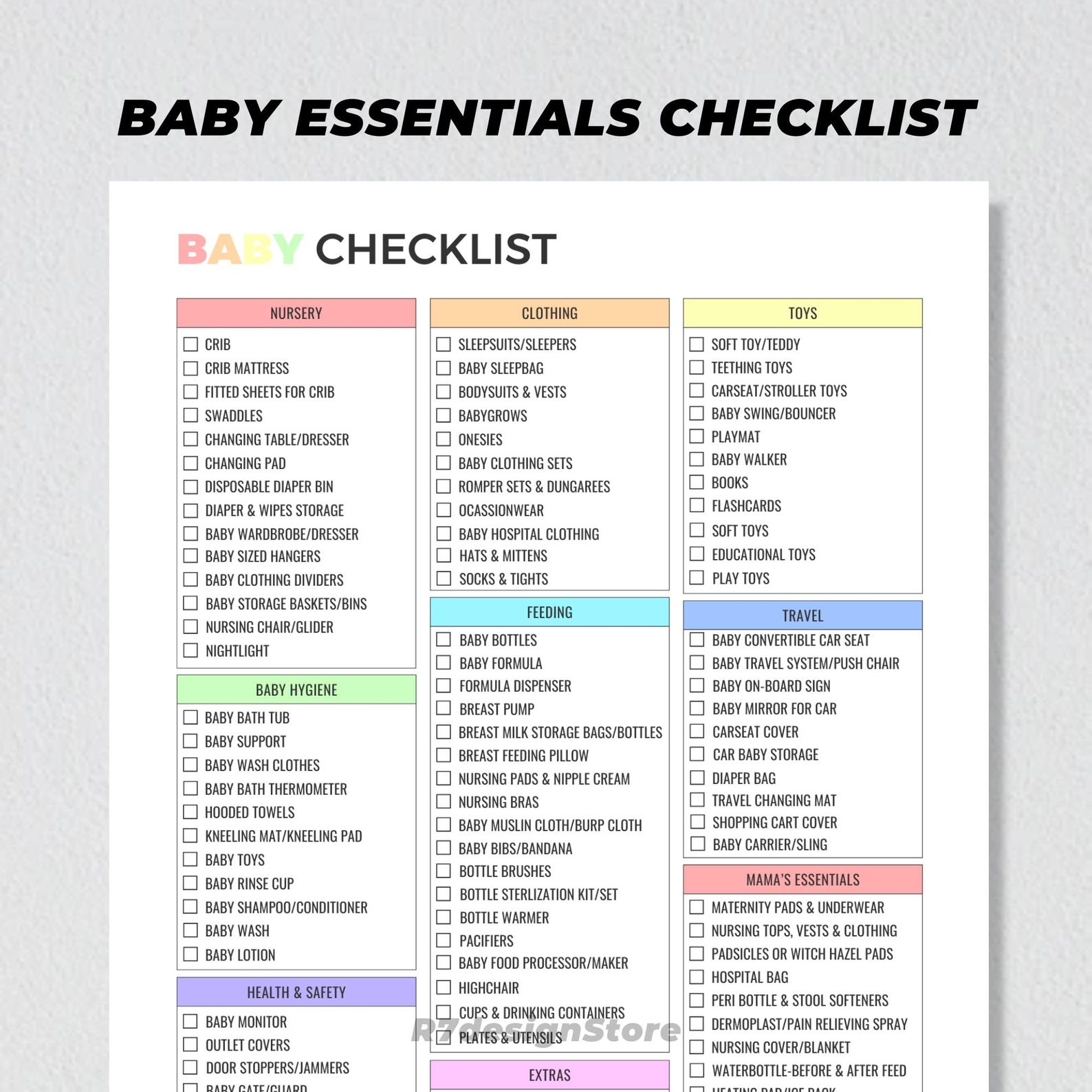 Baby Checklist Printable, New Born Baby Checklist, Baby Essentials List ...
