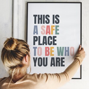 Safe Place Wall Art Printable, Colorful Typography, Positive Classroom ...