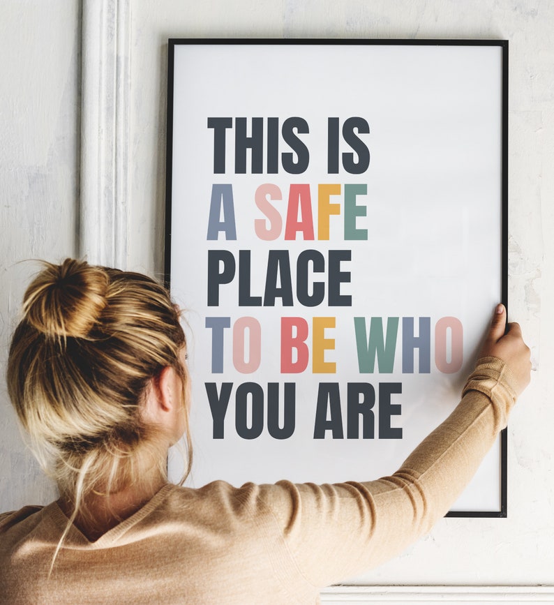 Safe Place Wall Art Printable, Colorful Typography, Positive Classroom ...