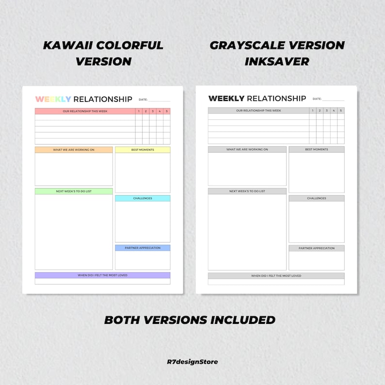 Weekly Relationship Printable, Couple Activity Check In, Love ...