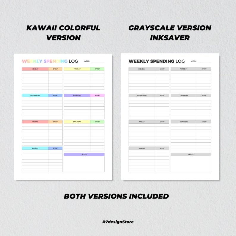 Weekly Spending Tracker Printable, Expense Record Planner, Purchase ...