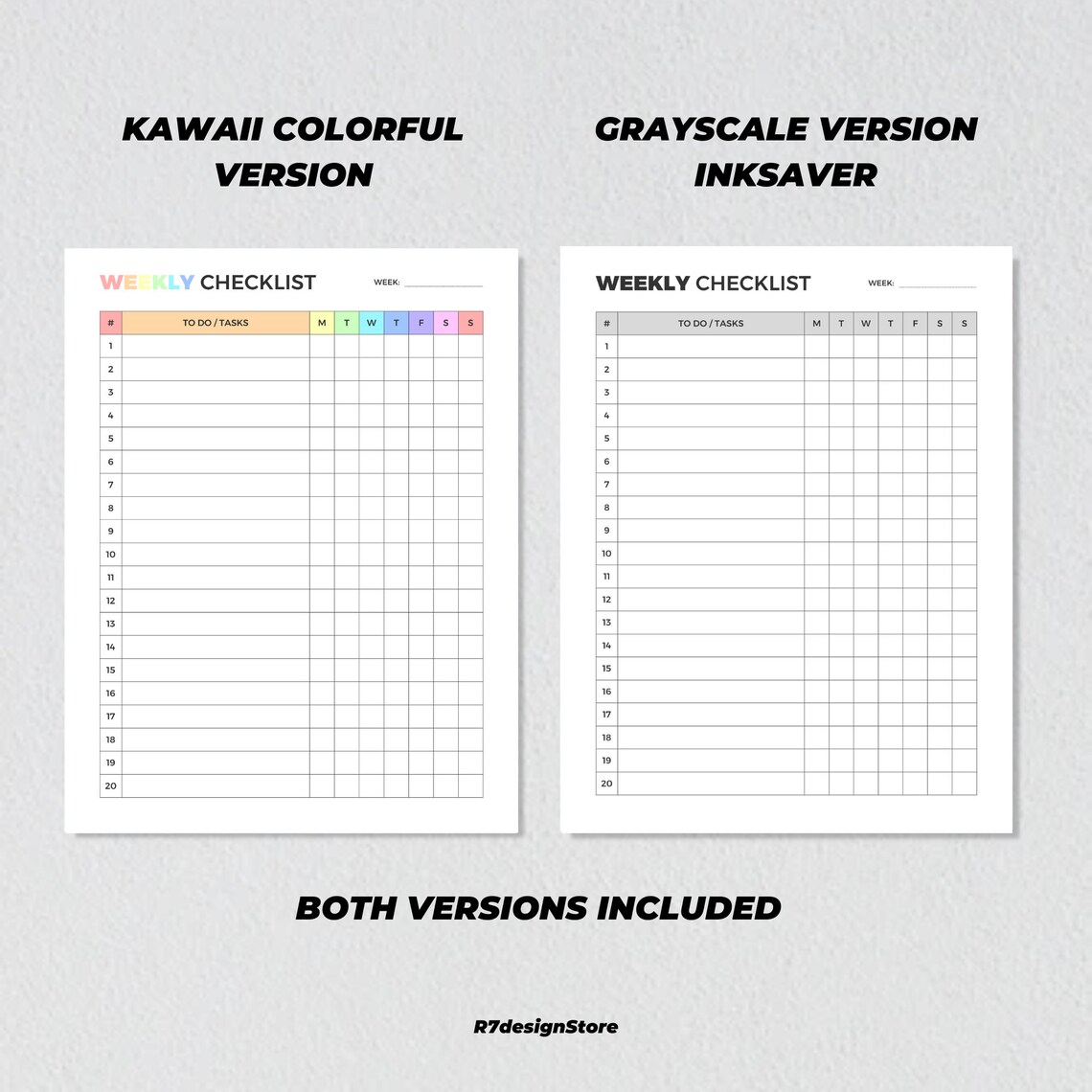 Weekly Checklist Printable Kawaii Colorful to Do List - Etsy