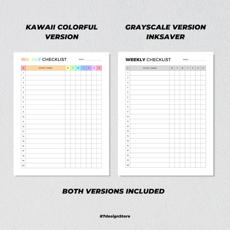 Weekly Checklist Printable Kawaii Colorful to Do List - Etsy