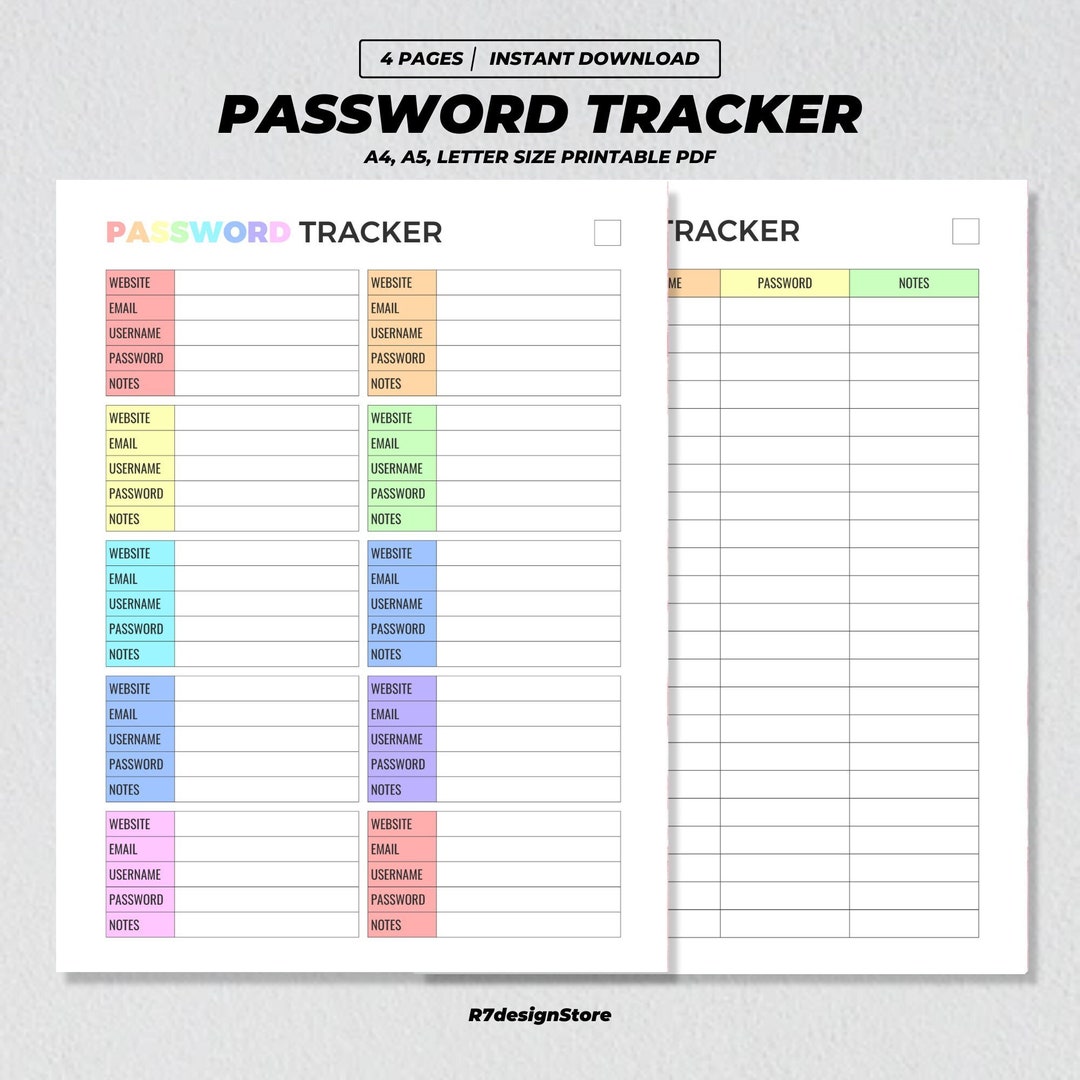 Password Tracker Printable, Password Organizer, Password Planner List ...