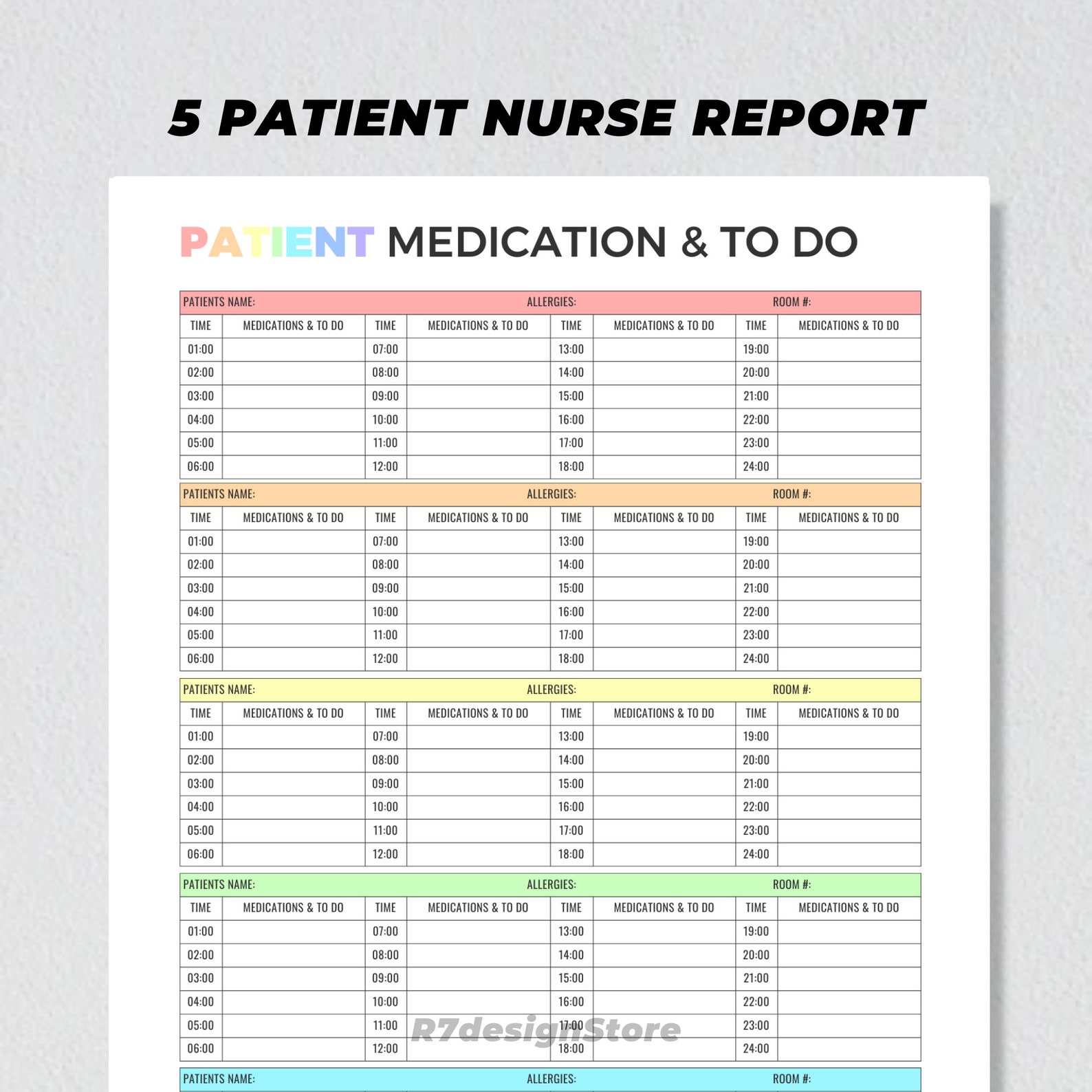 Nurse Report 5 Patient Printable, Med Surg Report, Nursing Brain Sheet ...