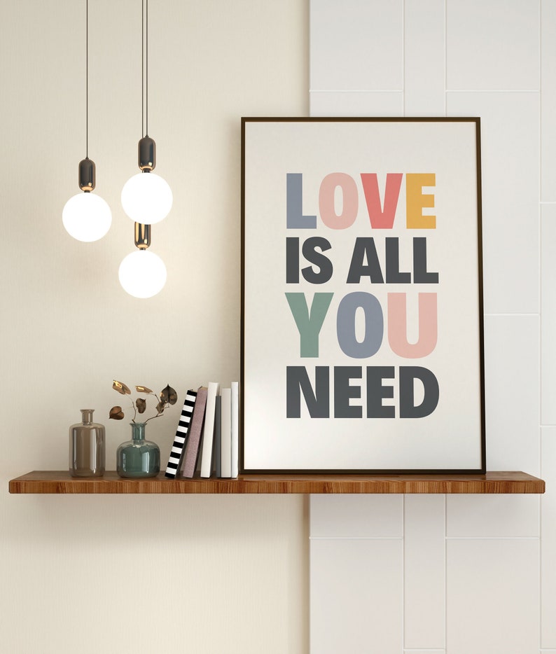 Love is All You Need Printable Art, Colorful Typography, Kids Room ...