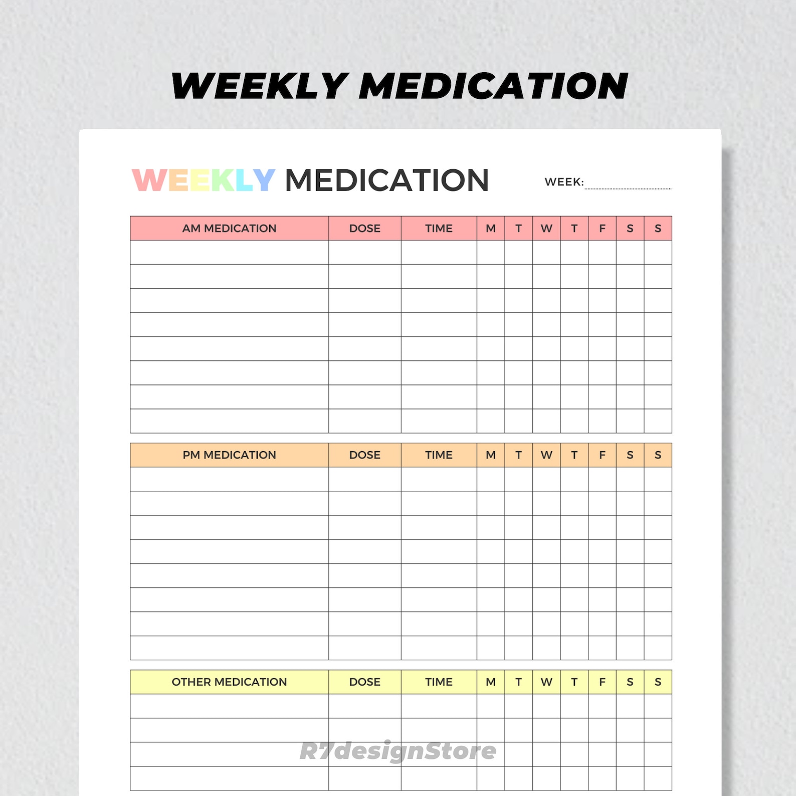 Weekly Medication Log Printable, AM PM Medicine Dosage Tracker ...
