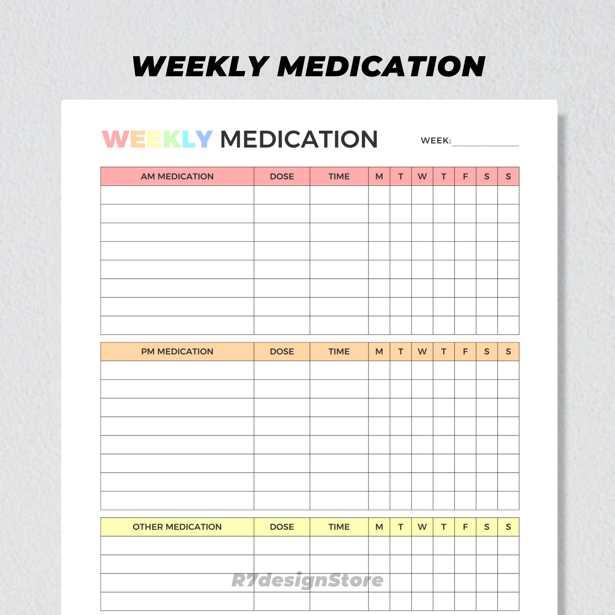 Weekly Medication Log Printable, AM PM Medicine Dosage Tracker ...