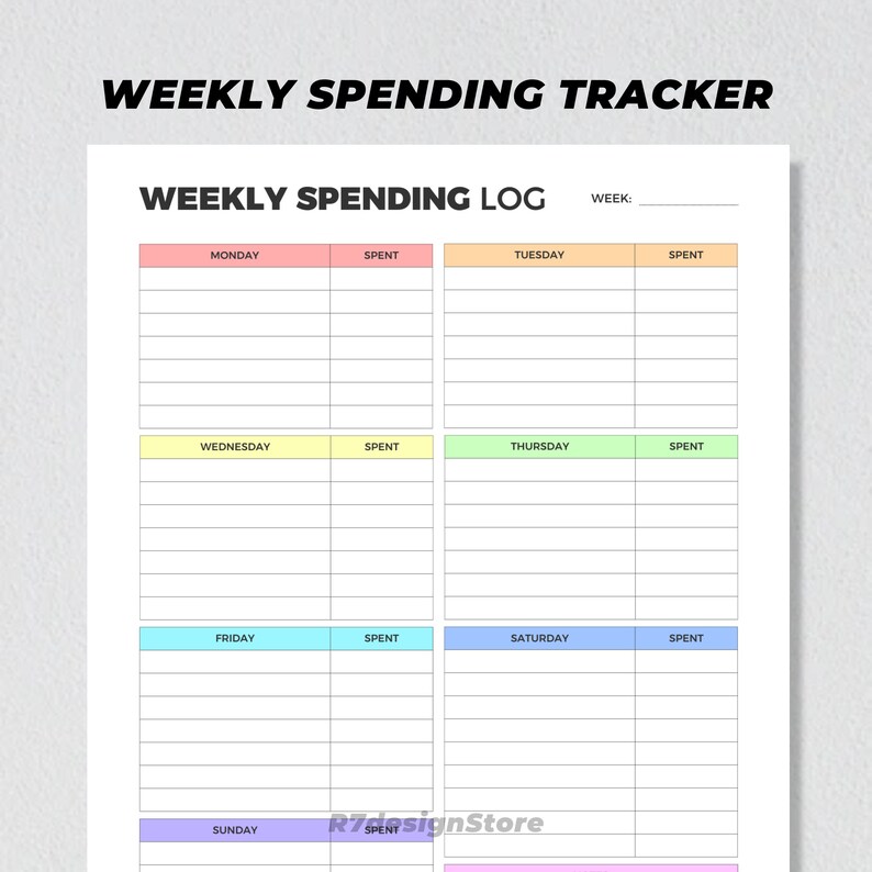 Weekly Spending Tracker Printable, Expense Record Planner, Purchase ...