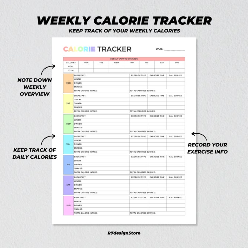 Calorie Tracker Printable, Health & Fitness Planner, Diet Plan ...
