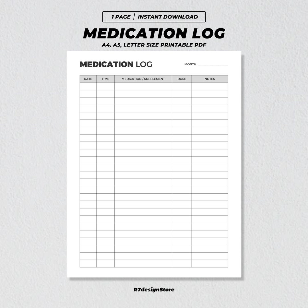 Medication Log Printable, Medicine Dosage Tracker, Medication Report ...