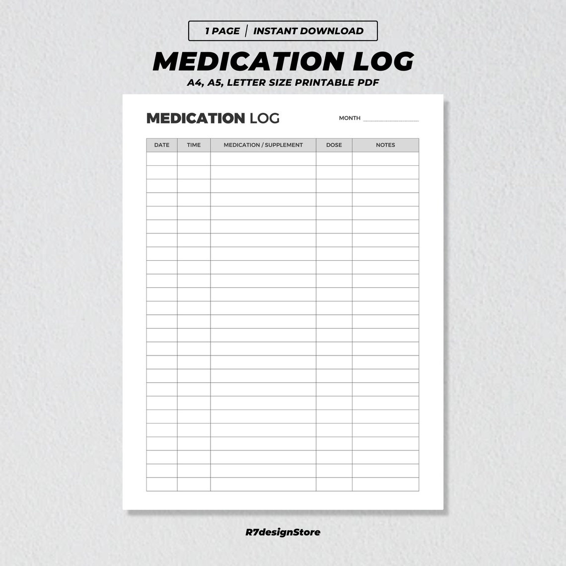 Medication Log Printable, Medicine Dosage Tracker, Medication Report ...