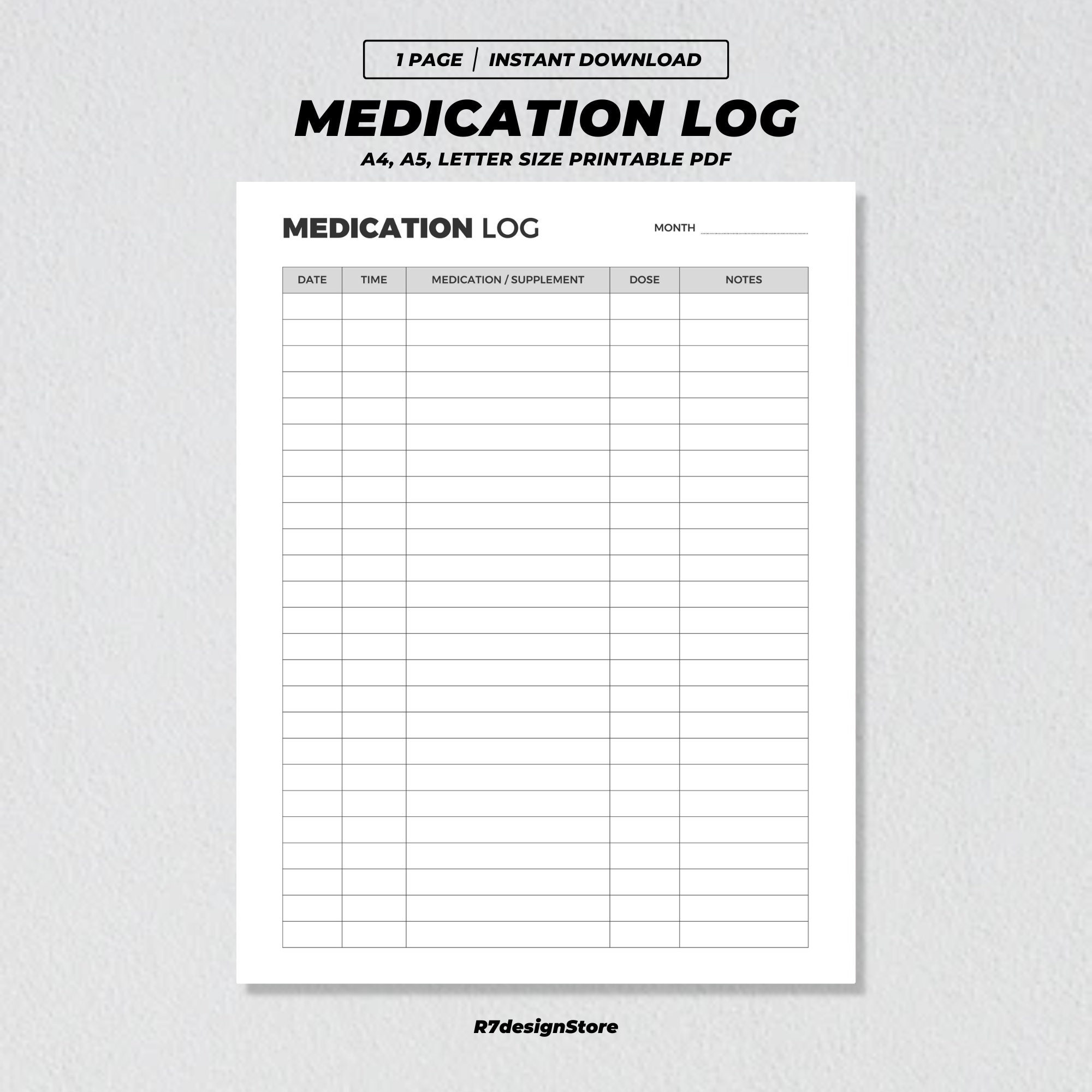 Medication Log Printable, Medicine Dosage Tracker, Medication Report ...