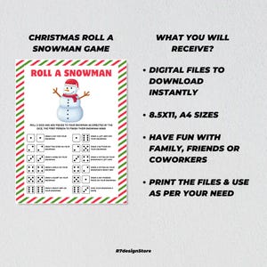 Christmas Roll A Snowman Printable, Winter Family Game, Xmas Group ...