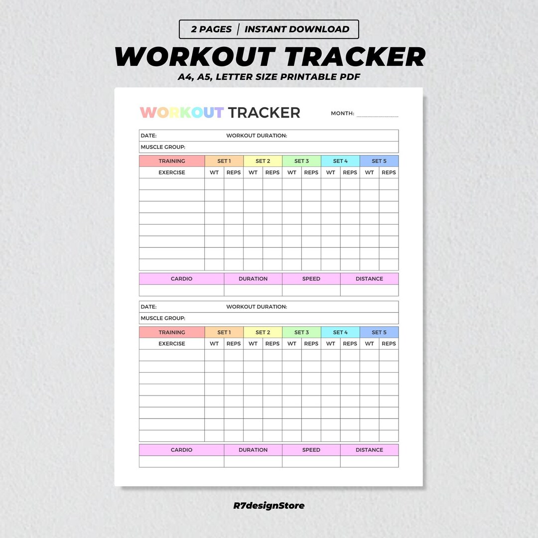Workout Tracker Printable, Everyday Fitness Planner, Exercise & Cardio ...