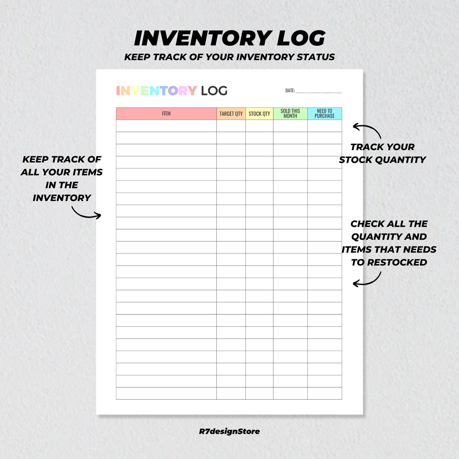 Inventory Log Printable, Small Business Stock Organizer, Inventory ...