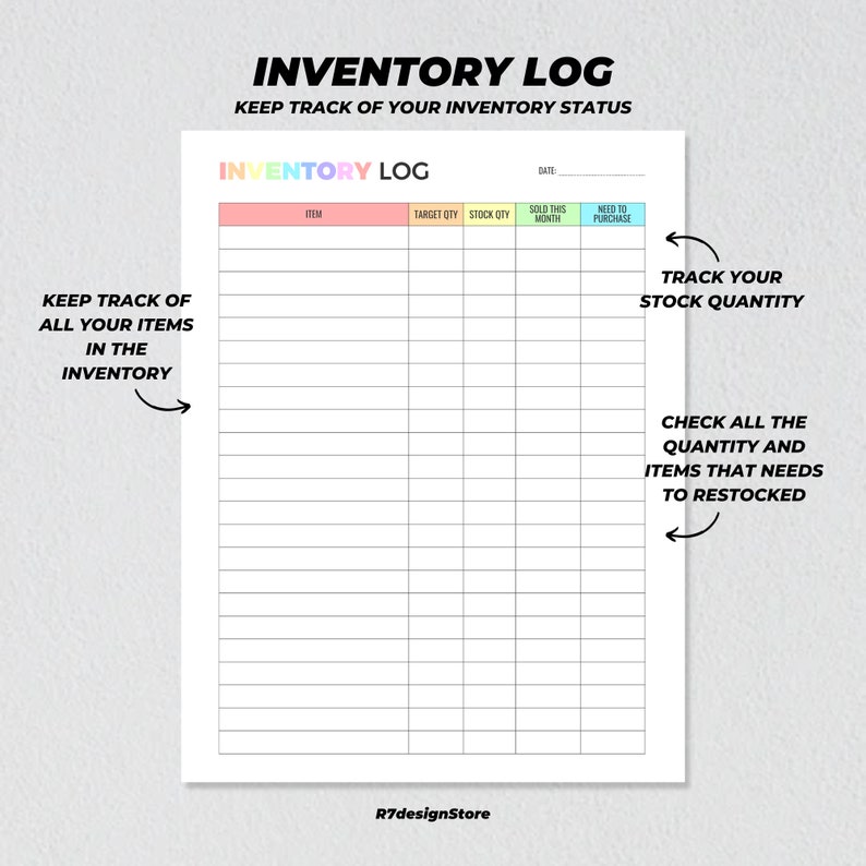 Inventory Log Printable, Small Business Stock Organizer, Inventory ...