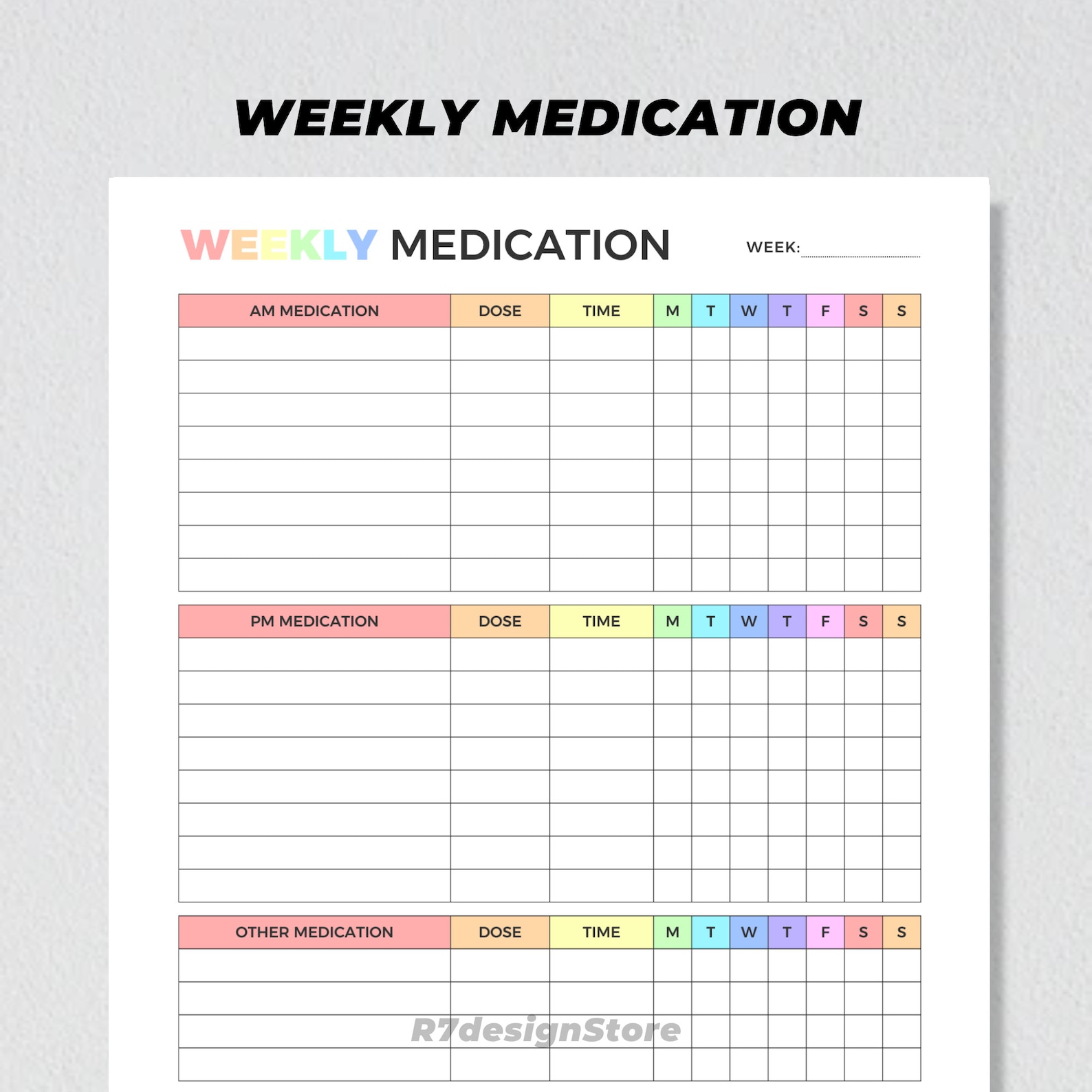 Weekly Medication Log Printable, AM PM Medicine Dosage Tracker ...
