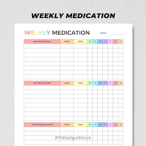 Weekly Medication Log Printable, AM PM Medicine Dosage Tracker ...