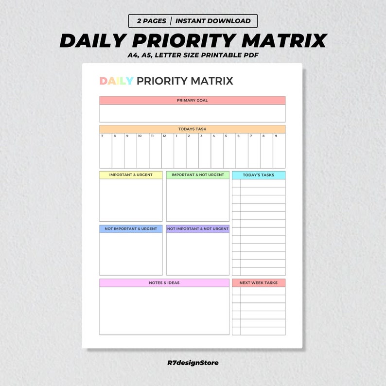 Daily Priority Matrix Printable, Decision Matrix, Productivity Planner ...