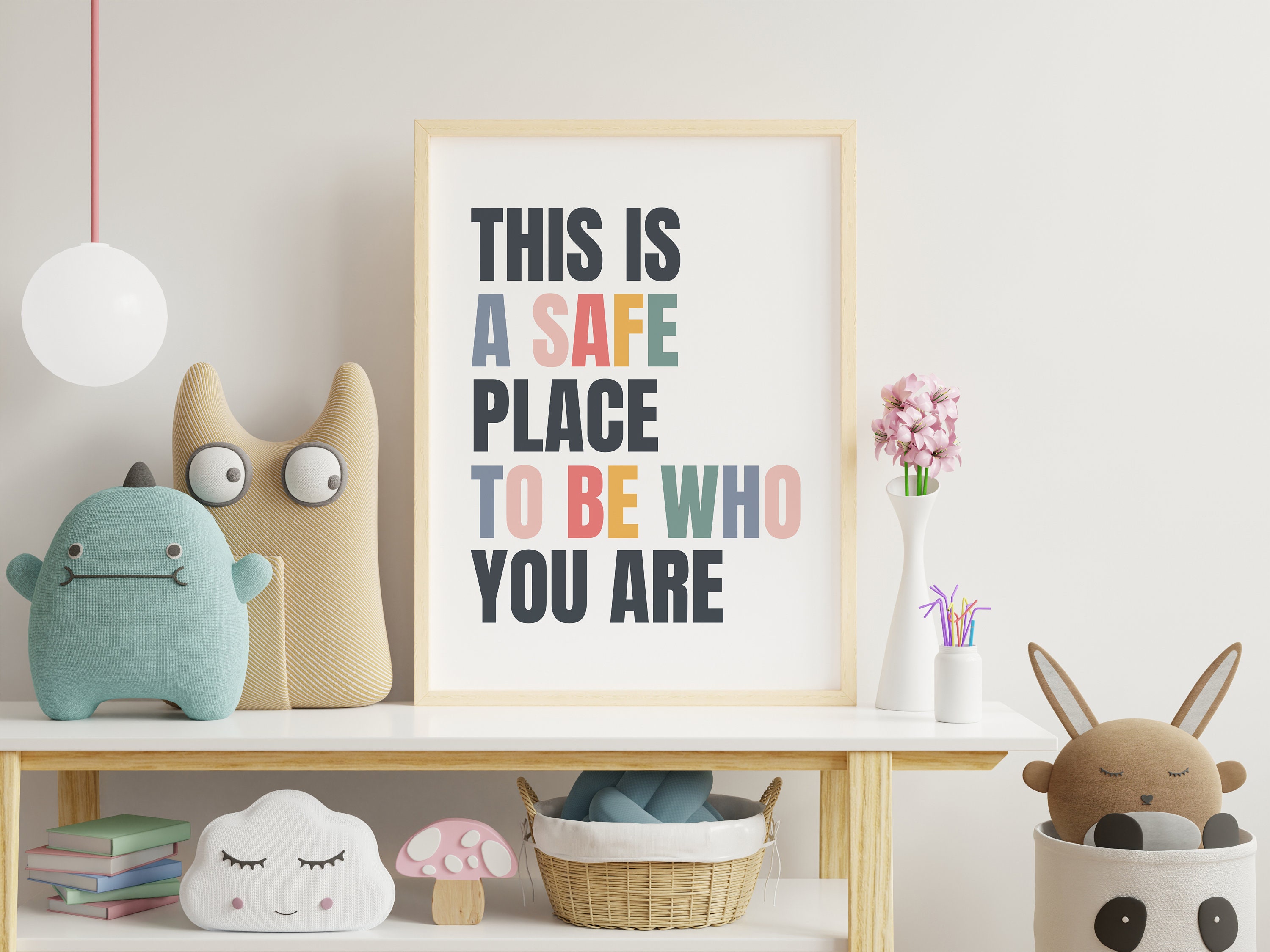 Safe Place Wall Art Printable, Colorful Typography, Positive Classroom ...