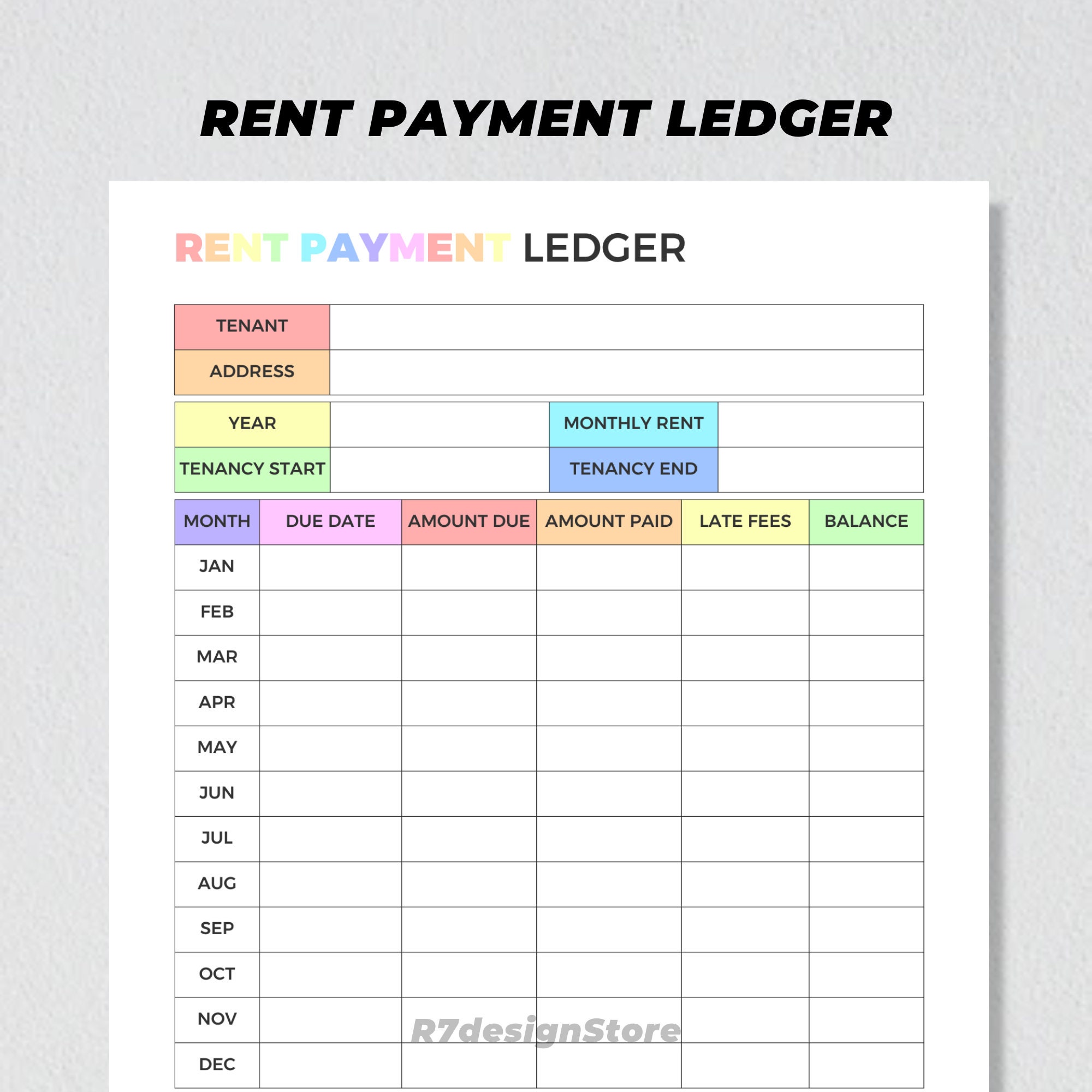 Rent Payment Ledger Printable, Landlord Tenant Payment Tracker, Monthly ...
