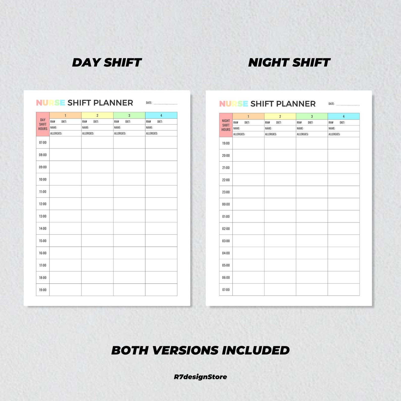 Buy Nurse Shift Planner Printable, Nursing Hourly Tracker, Day & Night ...