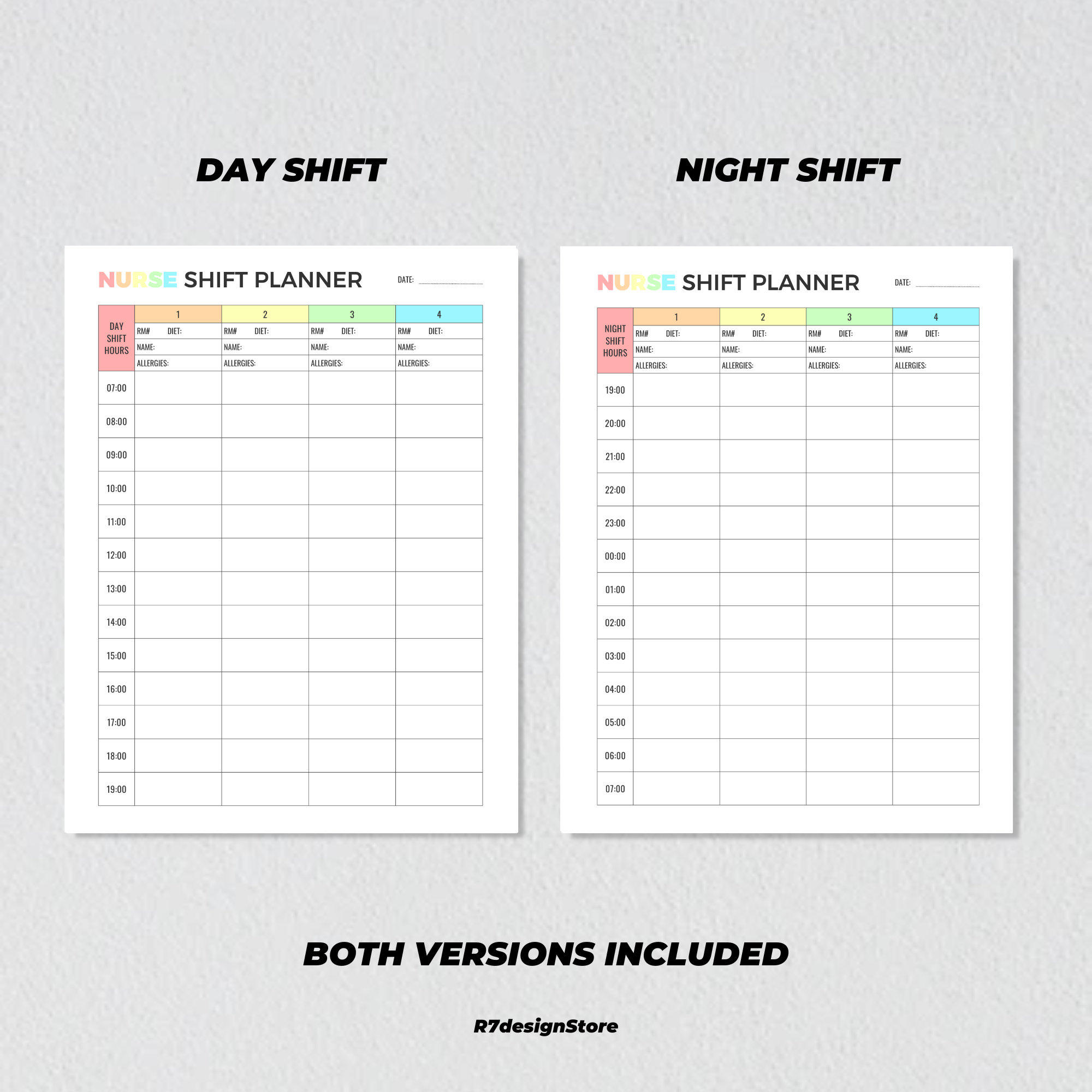 Nurse Shift Planner Printable, Nursing Hourly Tracker, Day & Night ...
