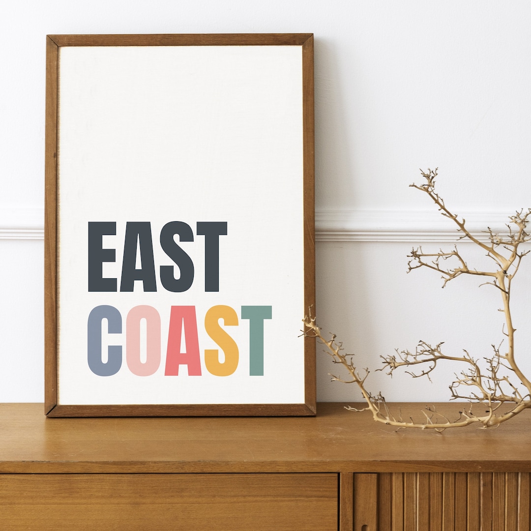 East Coast Wall Art Printable, Coastal Colorful Typography, Surfing ...