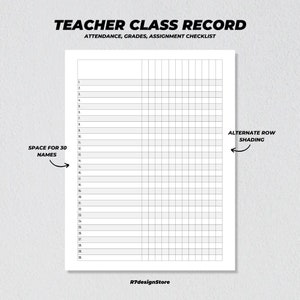 Teacher Class Record Printable, Students Grade Tracker, School ...