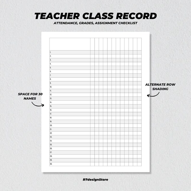 Teacher Class Record Printable, Students Grade Tracker, School ...