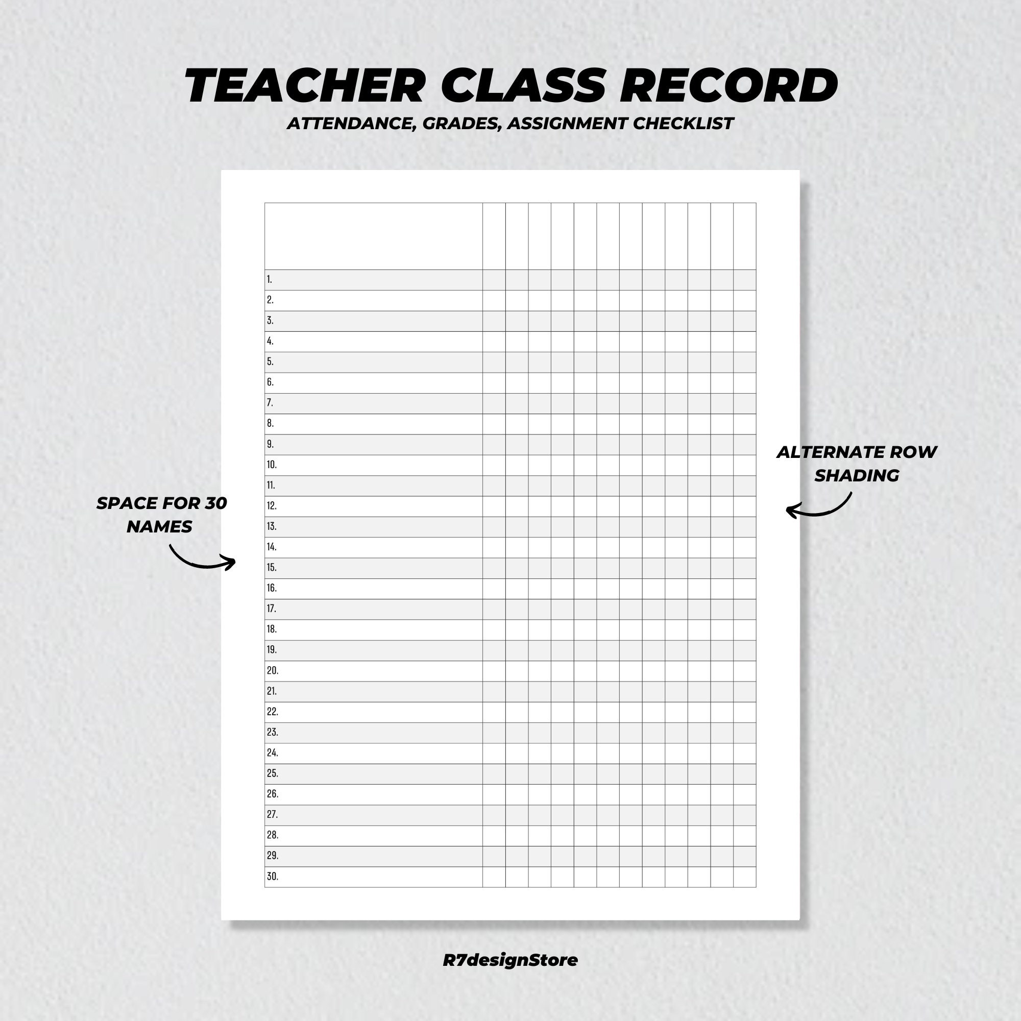 Teacher Class Record Printable, Students Grade Tracker, School ...