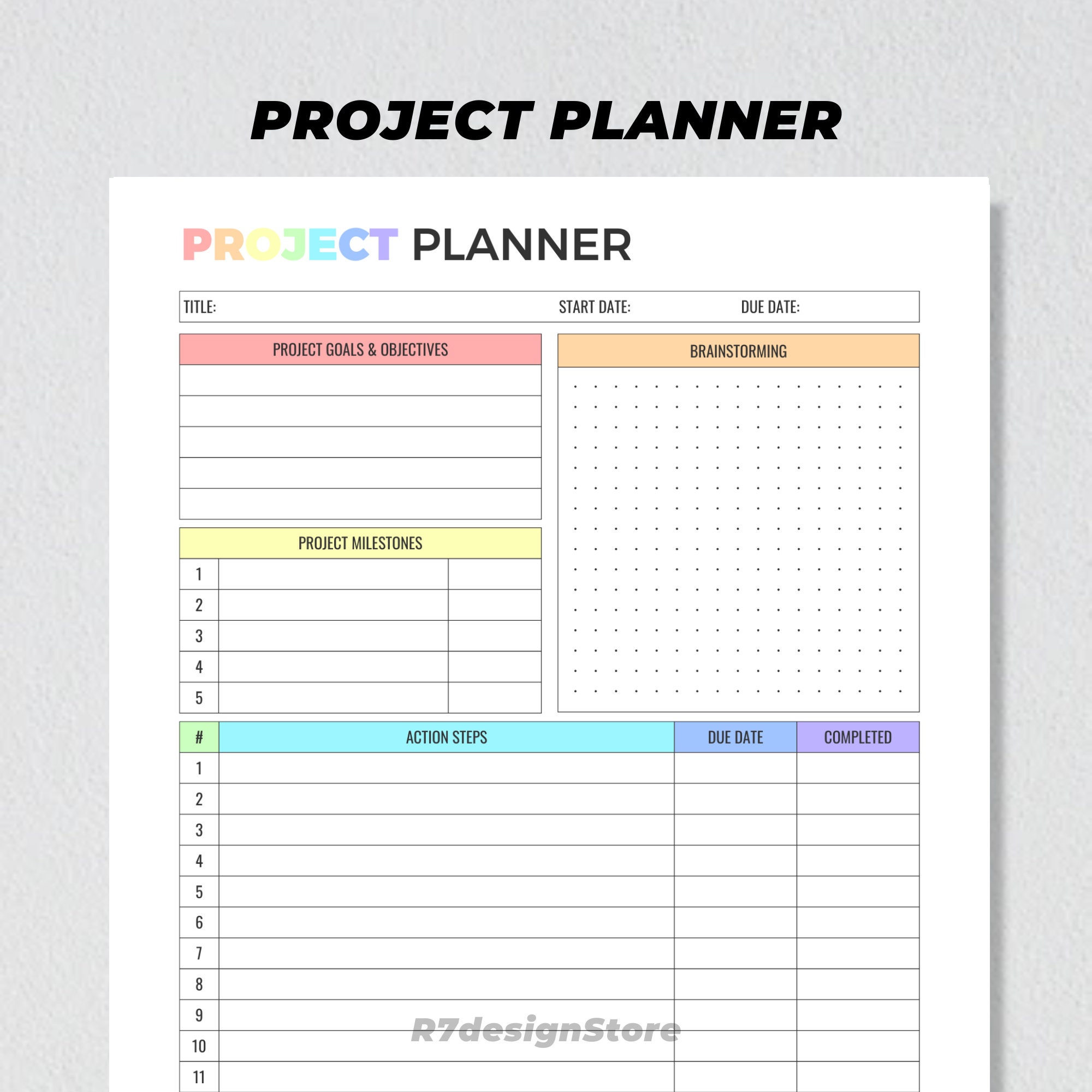 Buy Project Planner Printable, Productivity Tracker, Business Project Work Goals, Student Task ...