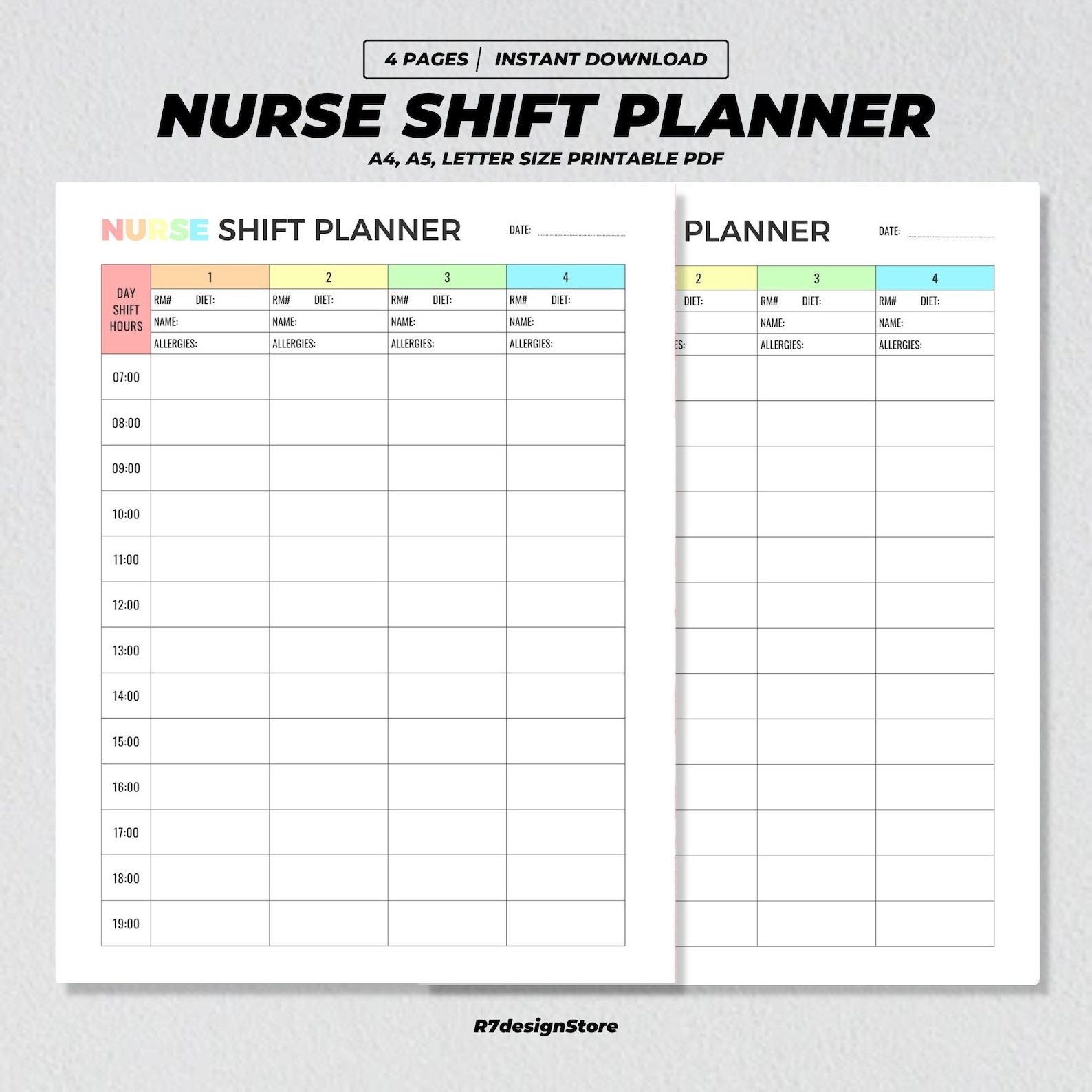 Buy Nurse Shift Planner Printable, Nursing Hourly Tracker, Day & Night ...