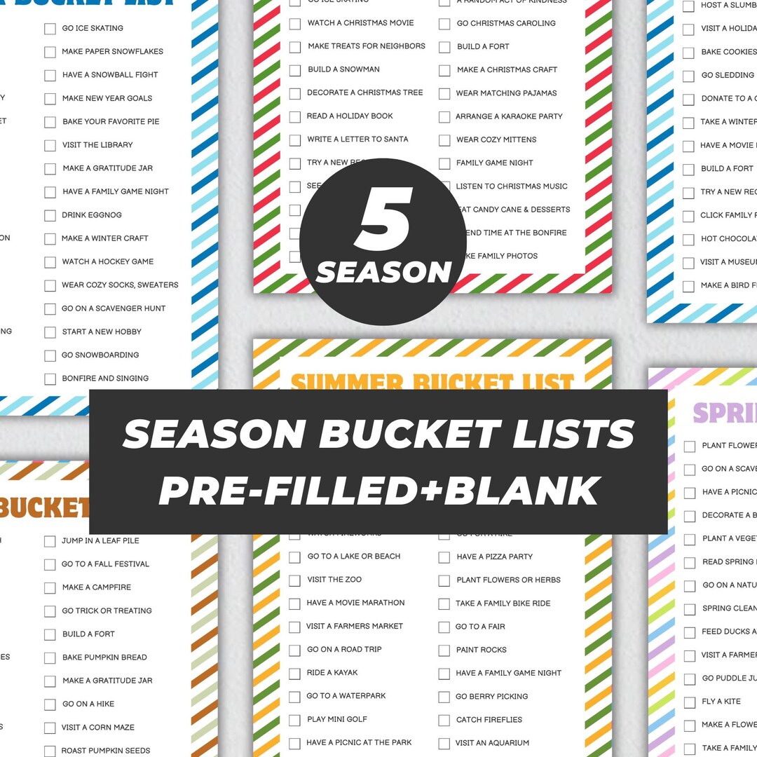 Season Bucket List Printable, 5 Bucket List Bundle, Christmas Holiday ...