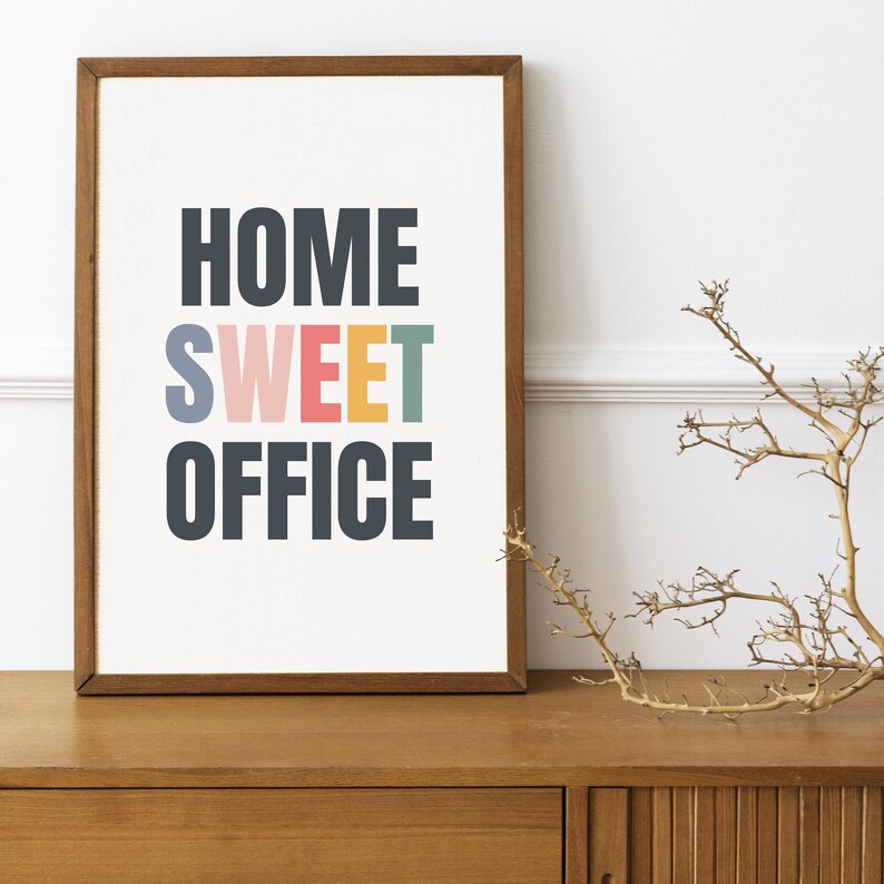 Home Sweet Office Printable Wall Art, Colorful Home Office Typography ...