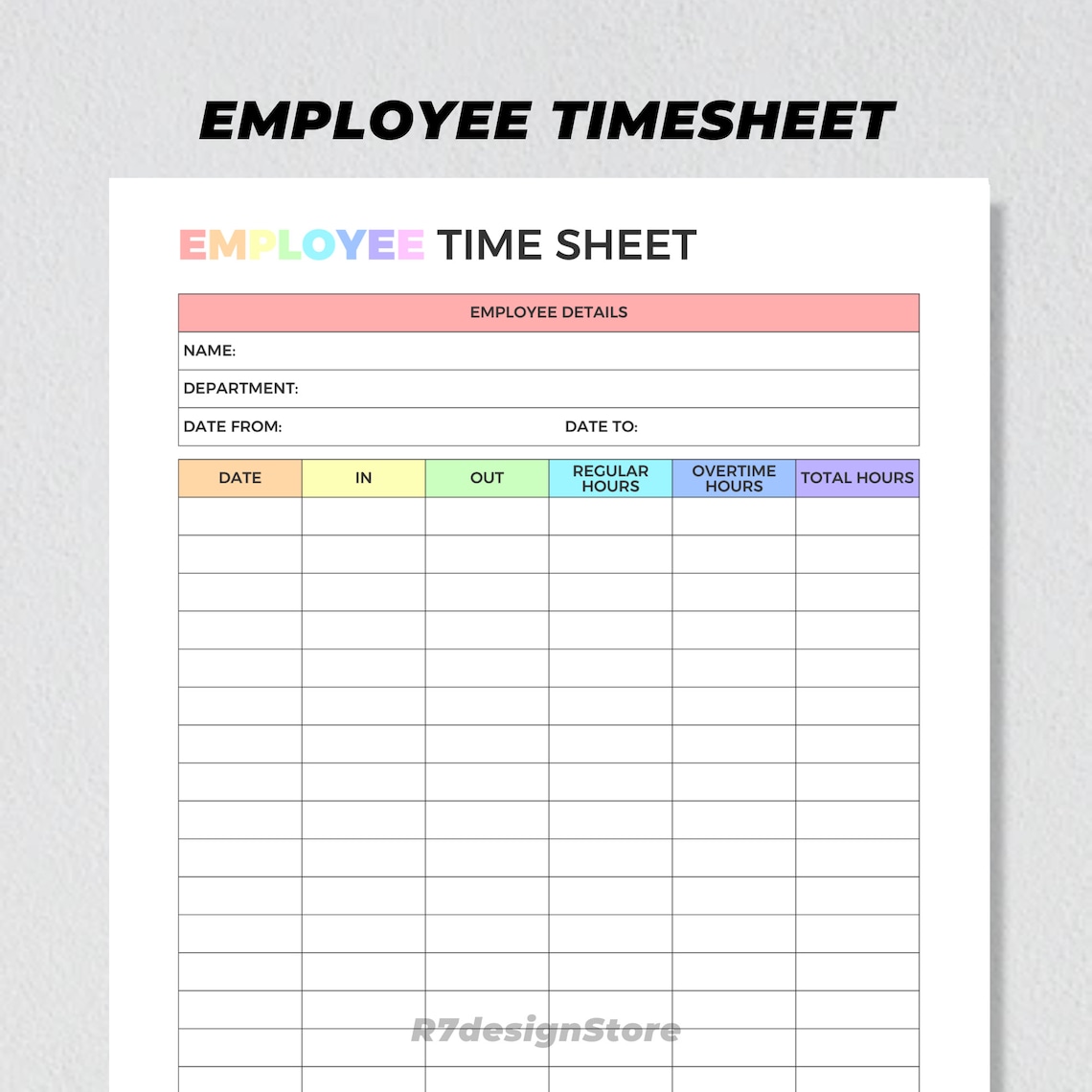 Employee Timesheet Printable, Daily Employee Time Tracker, Staff in Out ...