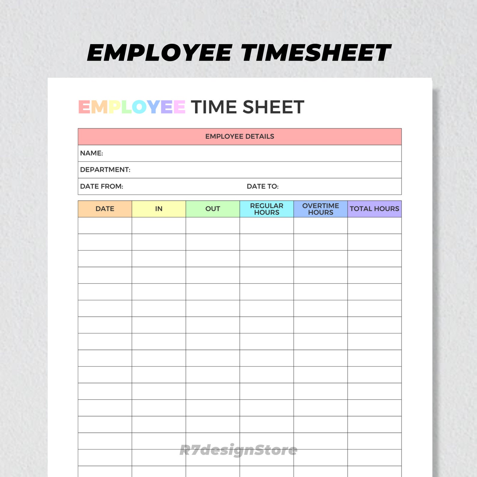 Employee Timesheet Printable, Daily Employee Time Tracker, Staff in Out ...
