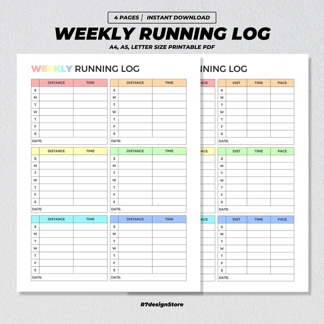 Weekly Running Log Printable, Daily Cardio Tracker, Fitness Goals ...