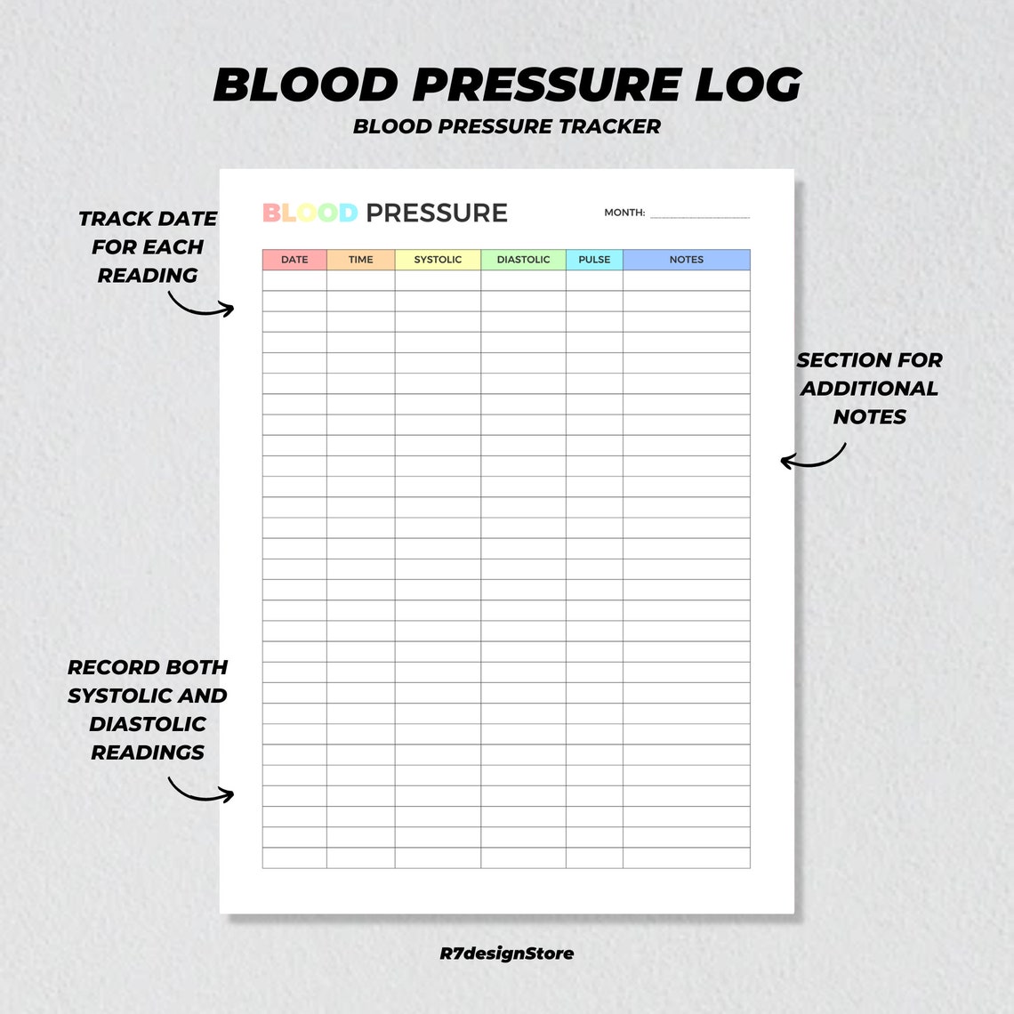 Blood Pressure Log Tracker Printable, High Blood Pressure Record ...