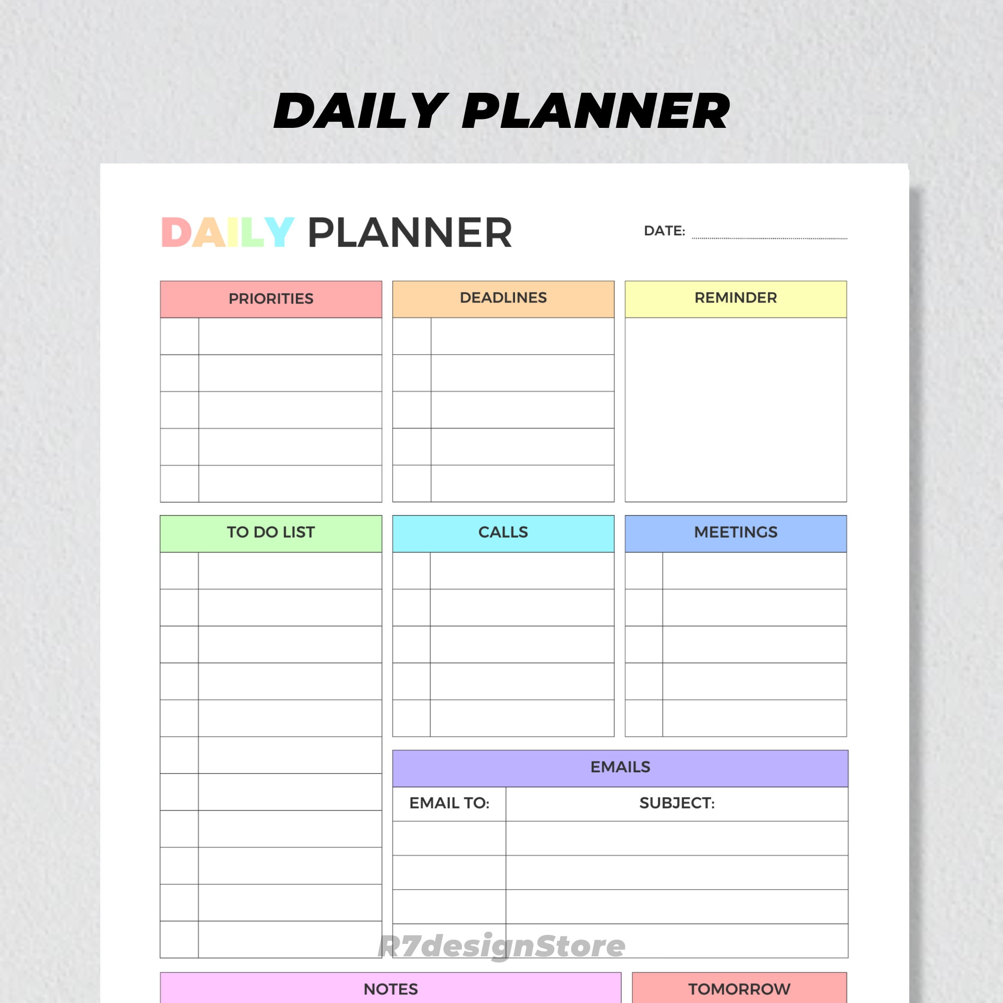 Daily Planner Printable, Everyday to Do List, Office Work Organizer ...