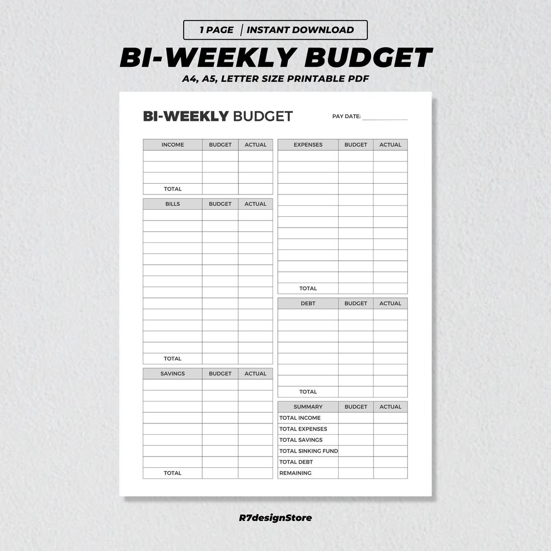 Bi-weekly Budget Printable, Paycheck Budget Overview, Finance Planner ...