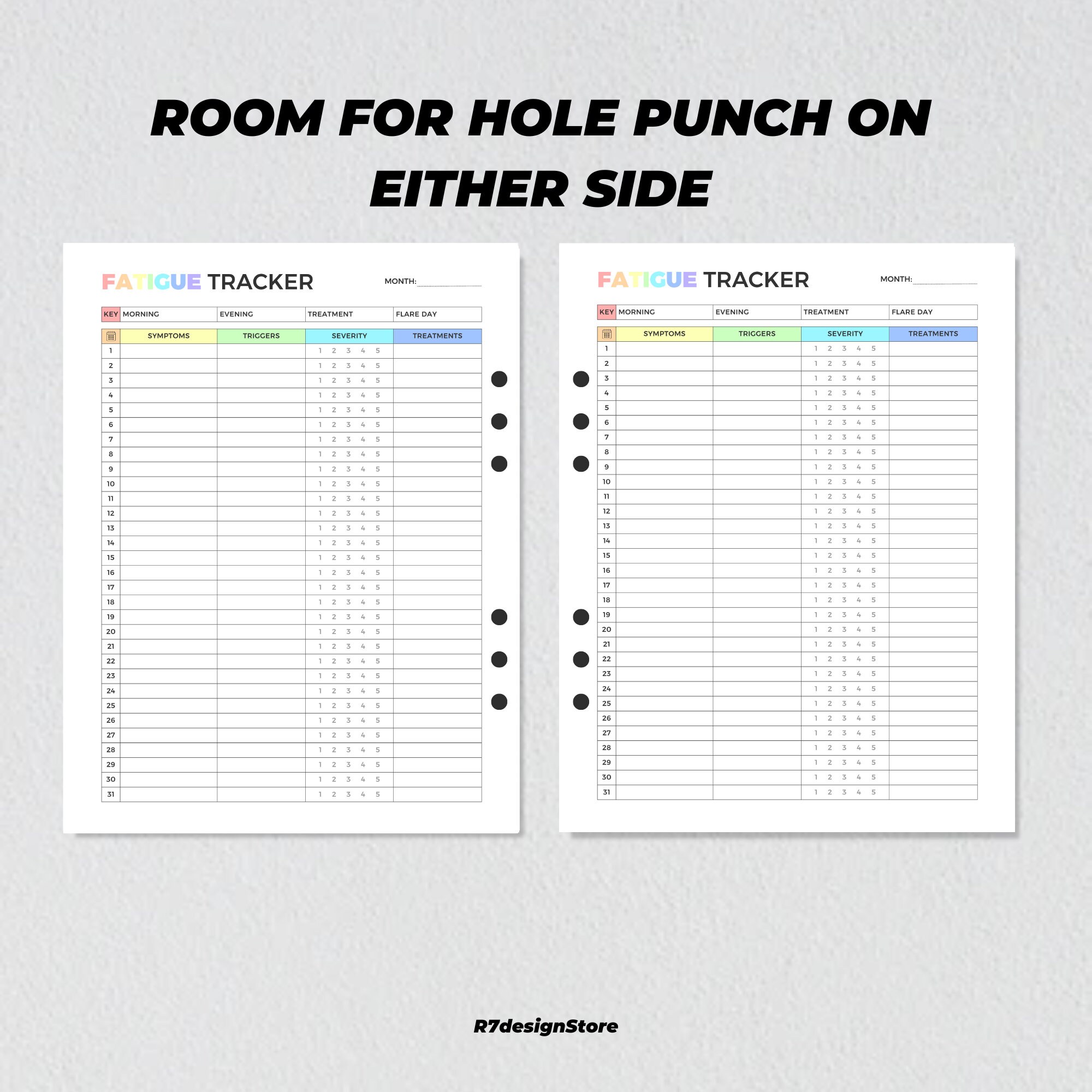 Fatigue Tracker Printable, Monthly Severity Chart, Health & Fitness ...