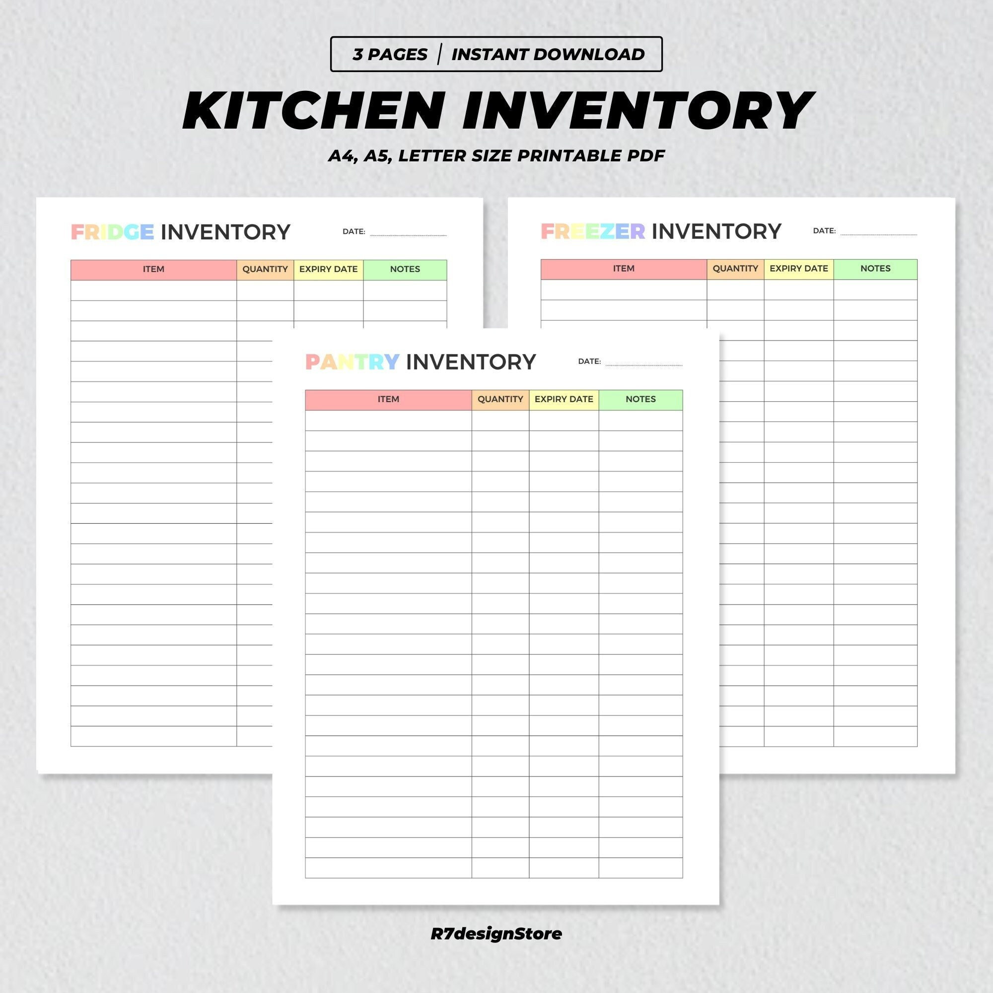 Kitchen Inventory Printable, Pantry Inventory Tracker, Home Food ...