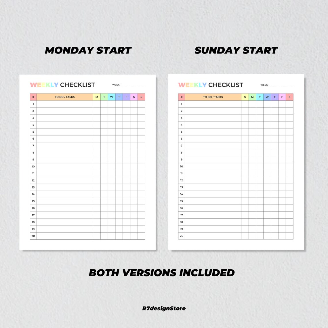 Weekly Checklist Printable Kawaii Colorful to Do List - Etsy