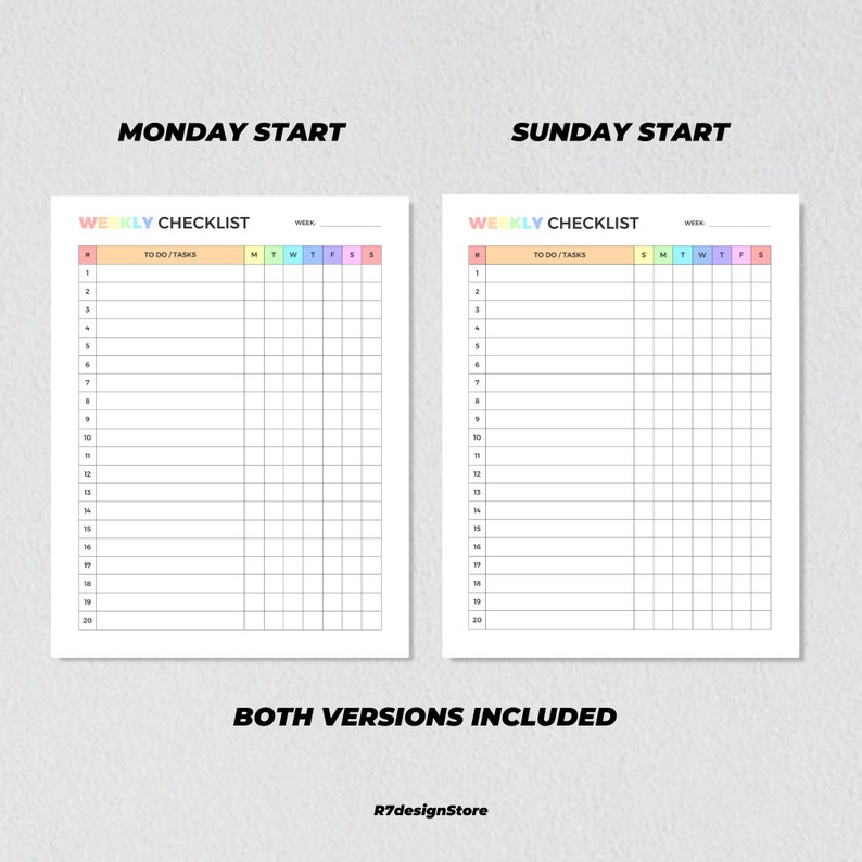 Buy Weekly Checklist Printable, Kawaii Colorful to Do List Template ...