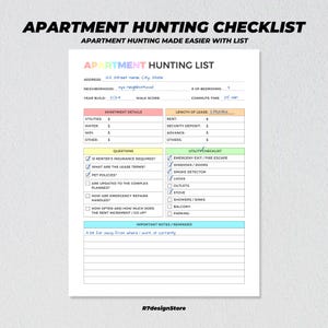 Apartment Hunting Checklist Printable, First House Planner, New Home ...