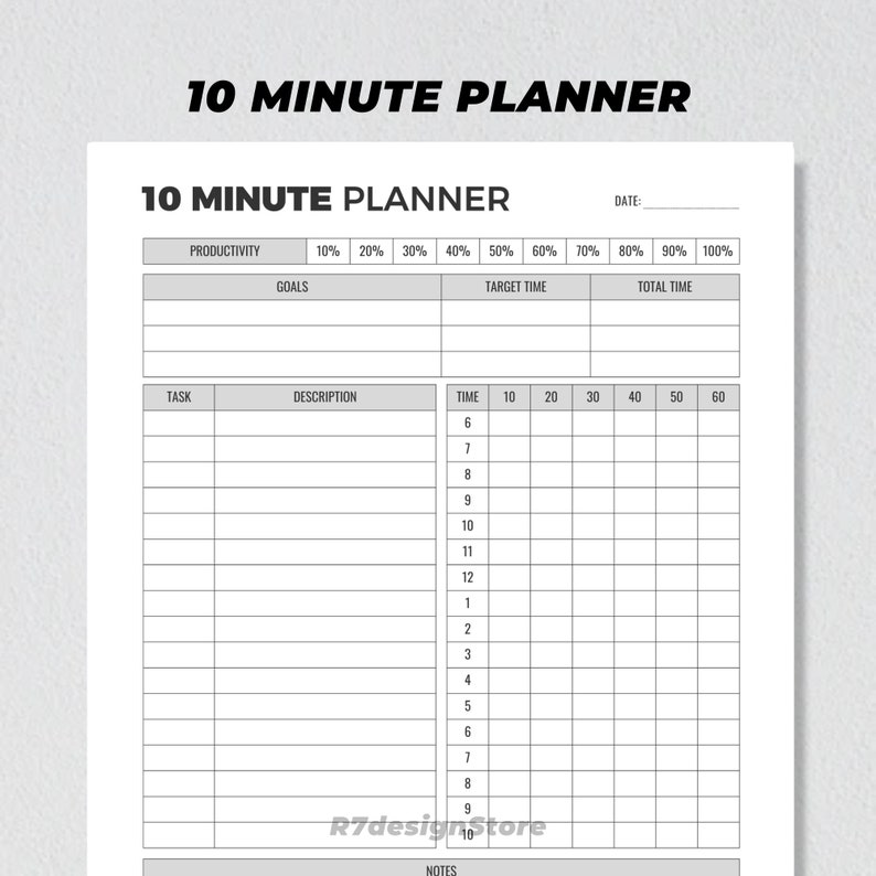 10 Minute Planner Printable, Time Management, Productivity Tracker ...