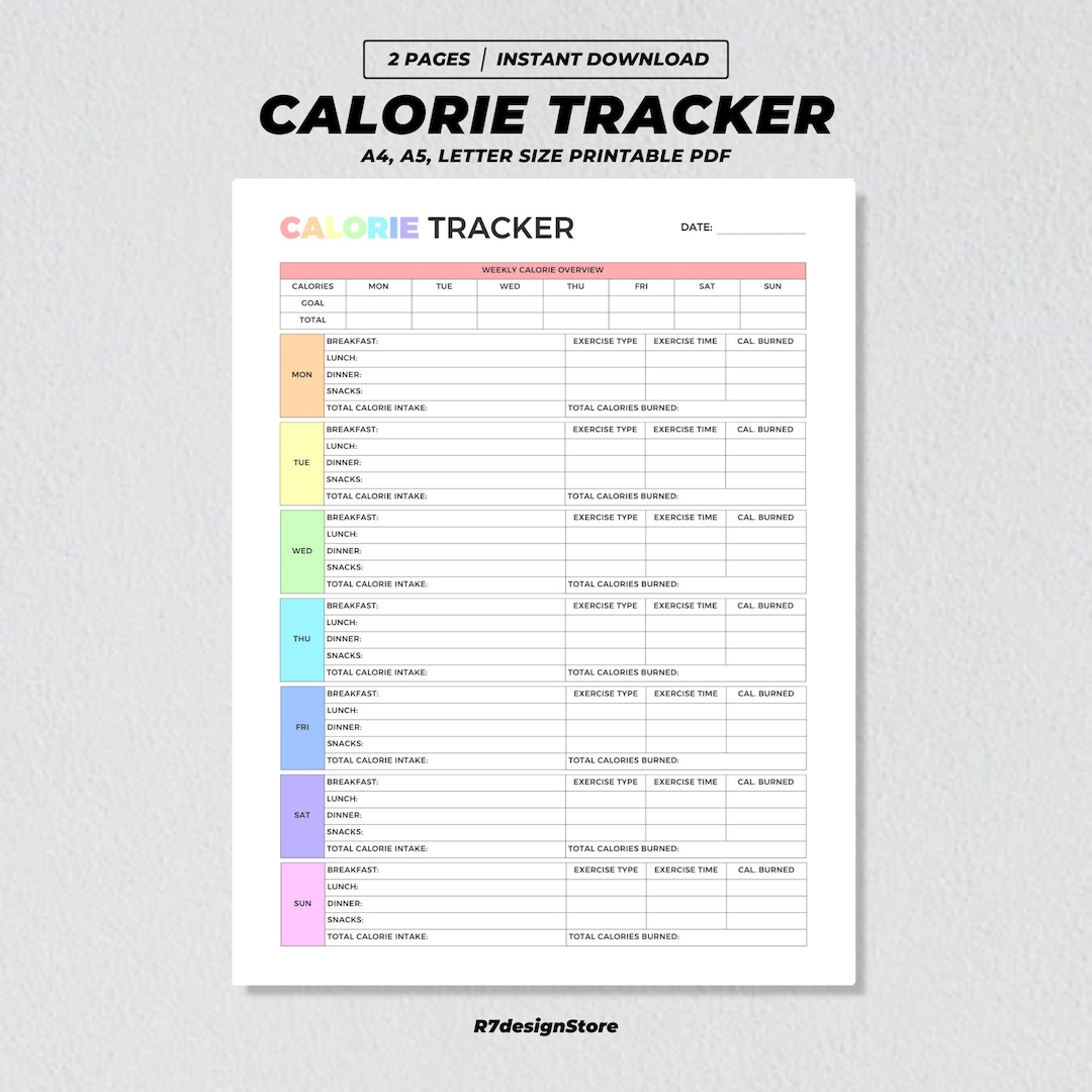 Calorie Tracker Printable, Health & Fitness Planner, Diet Plan ...